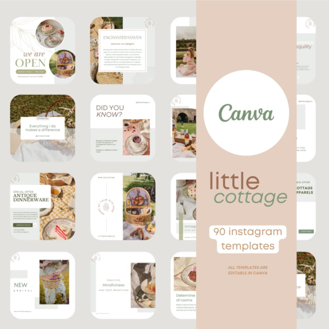 Cottagecore Instagram Templates: Whimsical Canva Designs (90 Templates ...