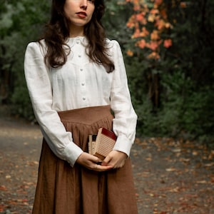Marilla Linen Skirt, Pointed Yoke Waistband, Full Maxi Gathered Skirt ...
