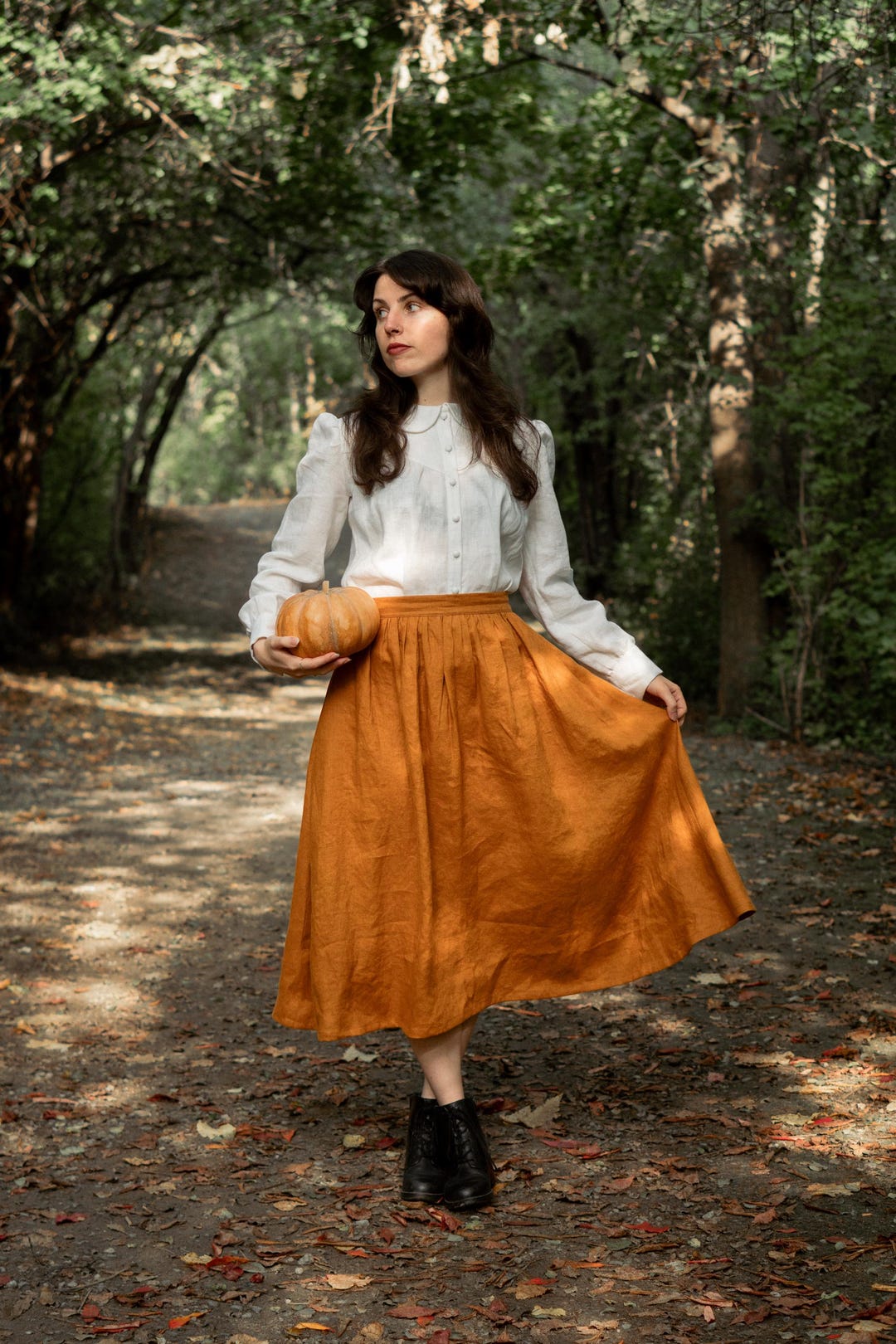 Annie Skirt, Gathered Midi Skirt With Elastic Waistband and Pockets ...