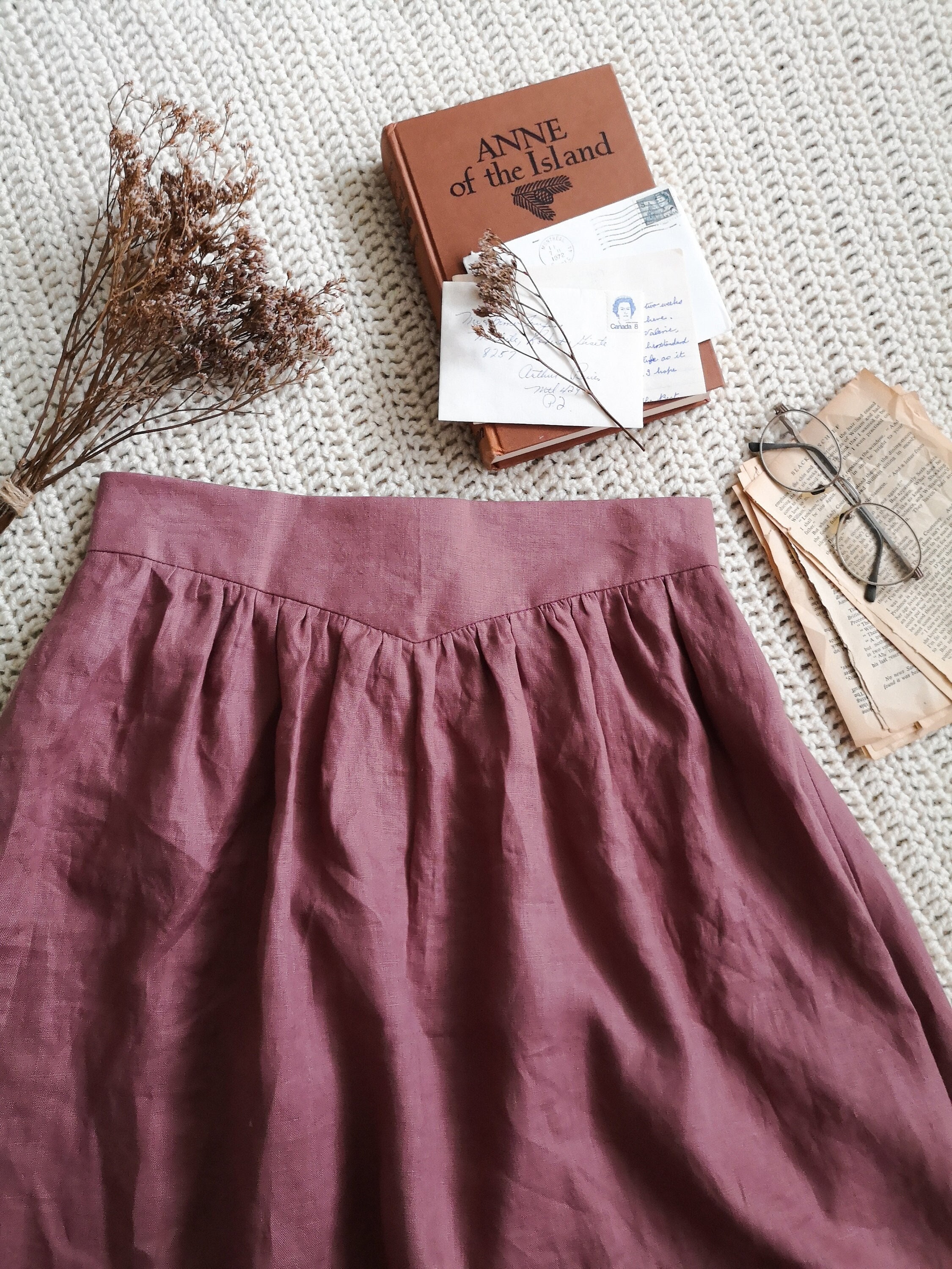Marilla Linen Skirt Pointed Yoke Waistband Full Midi - Etsy