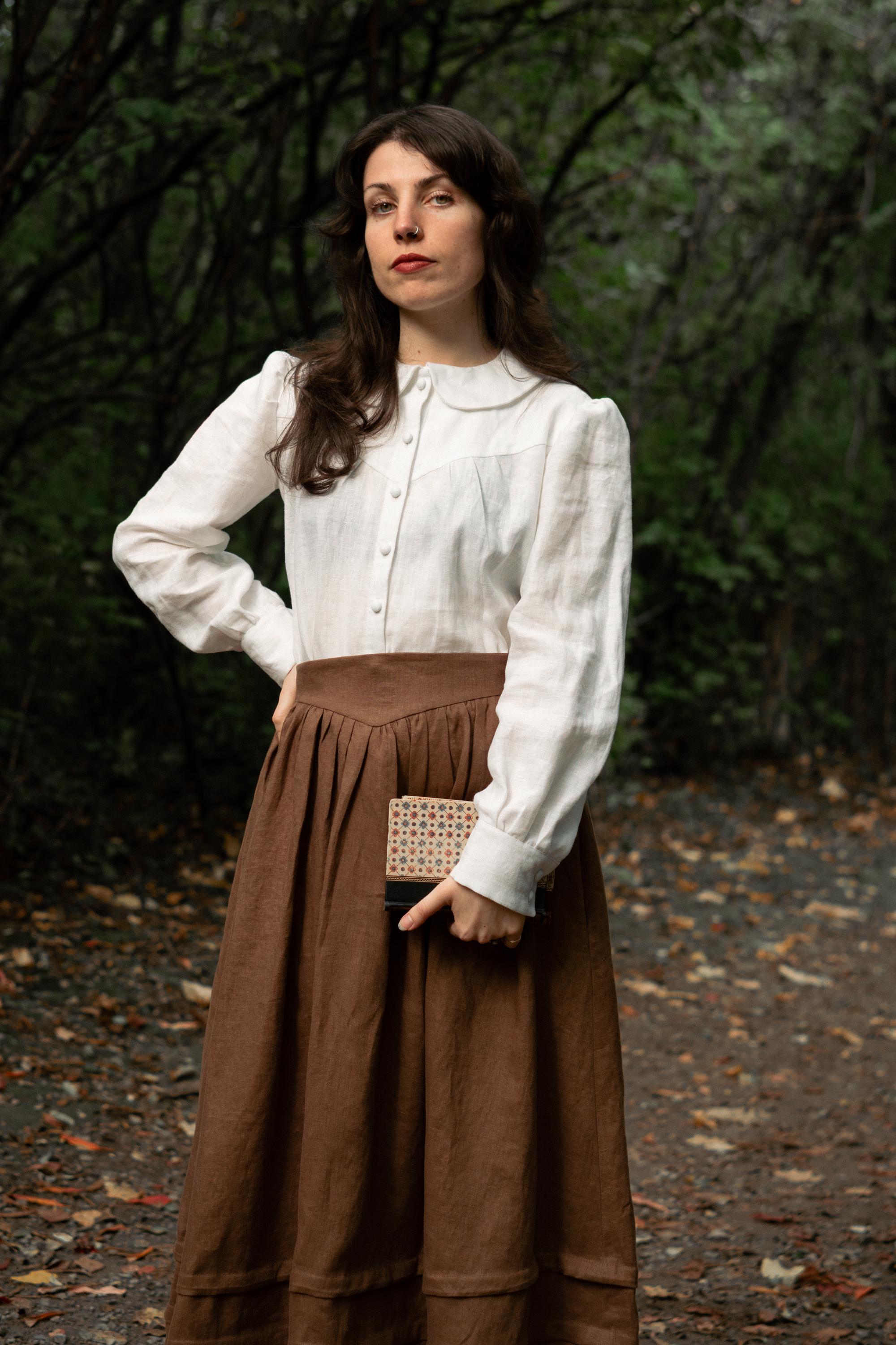 Marilla Linen Skirt, Pointed Yoke Waistband, Full Maxi Gathered Skirt ...