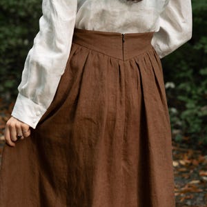 Marilla Linen Skirt, Pointed Yoke Waistband, Full Maxi Gathered Skirt ...