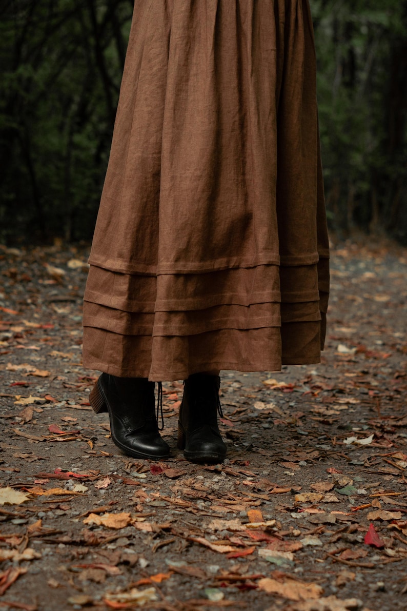 Marilla Linen Skirt, Pointed Yoke Waistband, Full Maxi Gathered Skirt ...