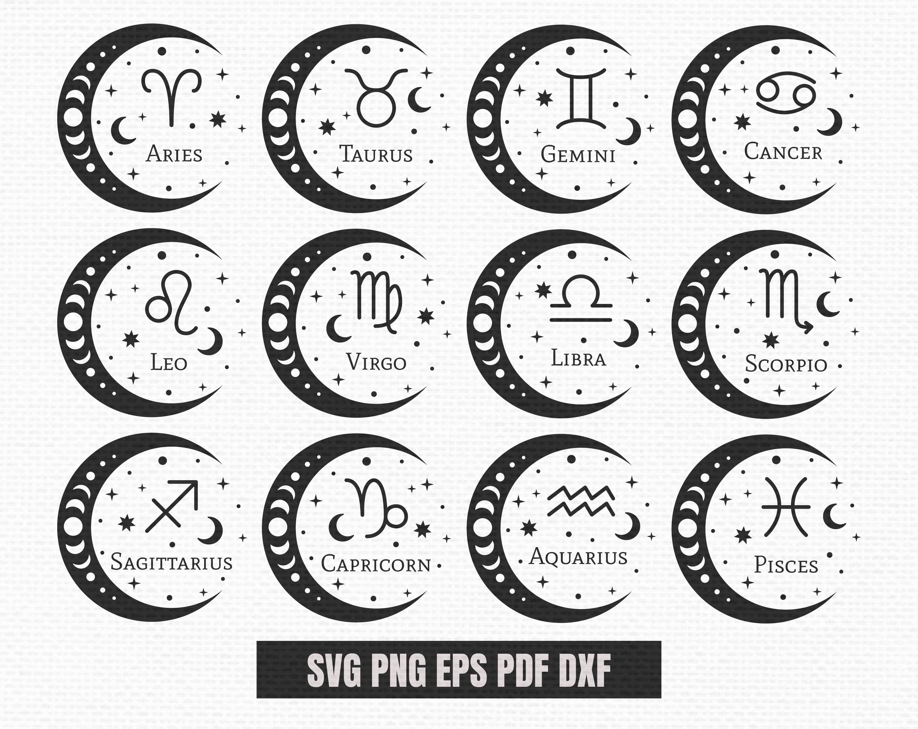 Zodiac Signs Svg Astrology Cut File For Cricut Horoscope Etsy