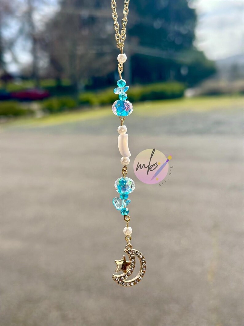 Blue Moon Car Charm. Car Accessory With Shells and Crystals. Unique ...