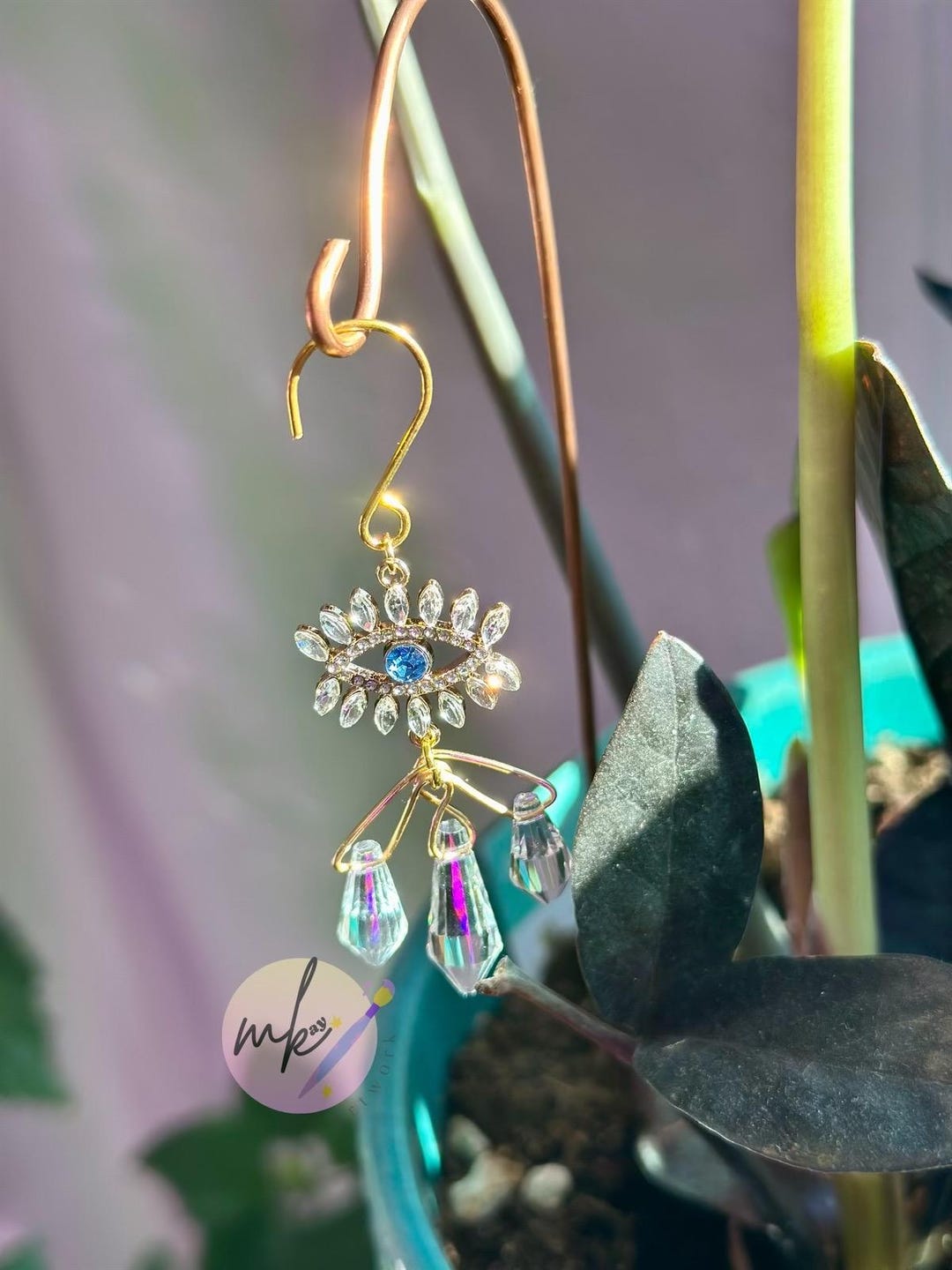 Evil Eye Suncatcher Plant Stake. House Plant Decor. Wire Plant Stake ...