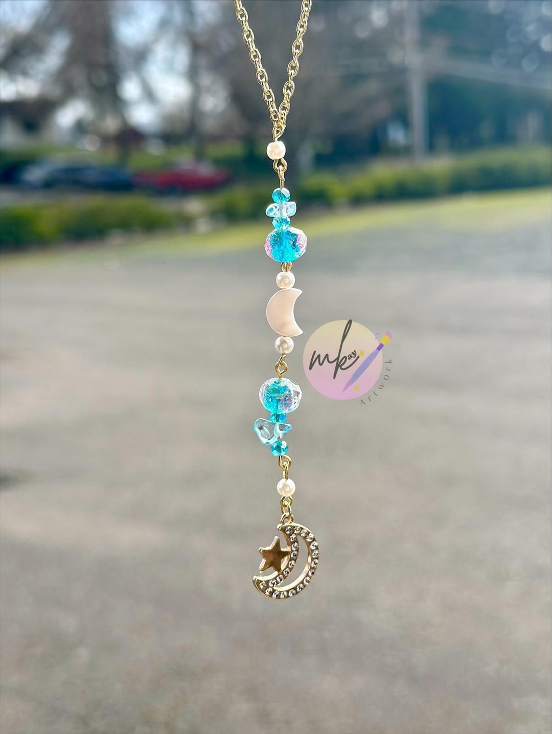 Blue Moon Car Charm. Car Accessory With Shells and Crystals. Unique ...