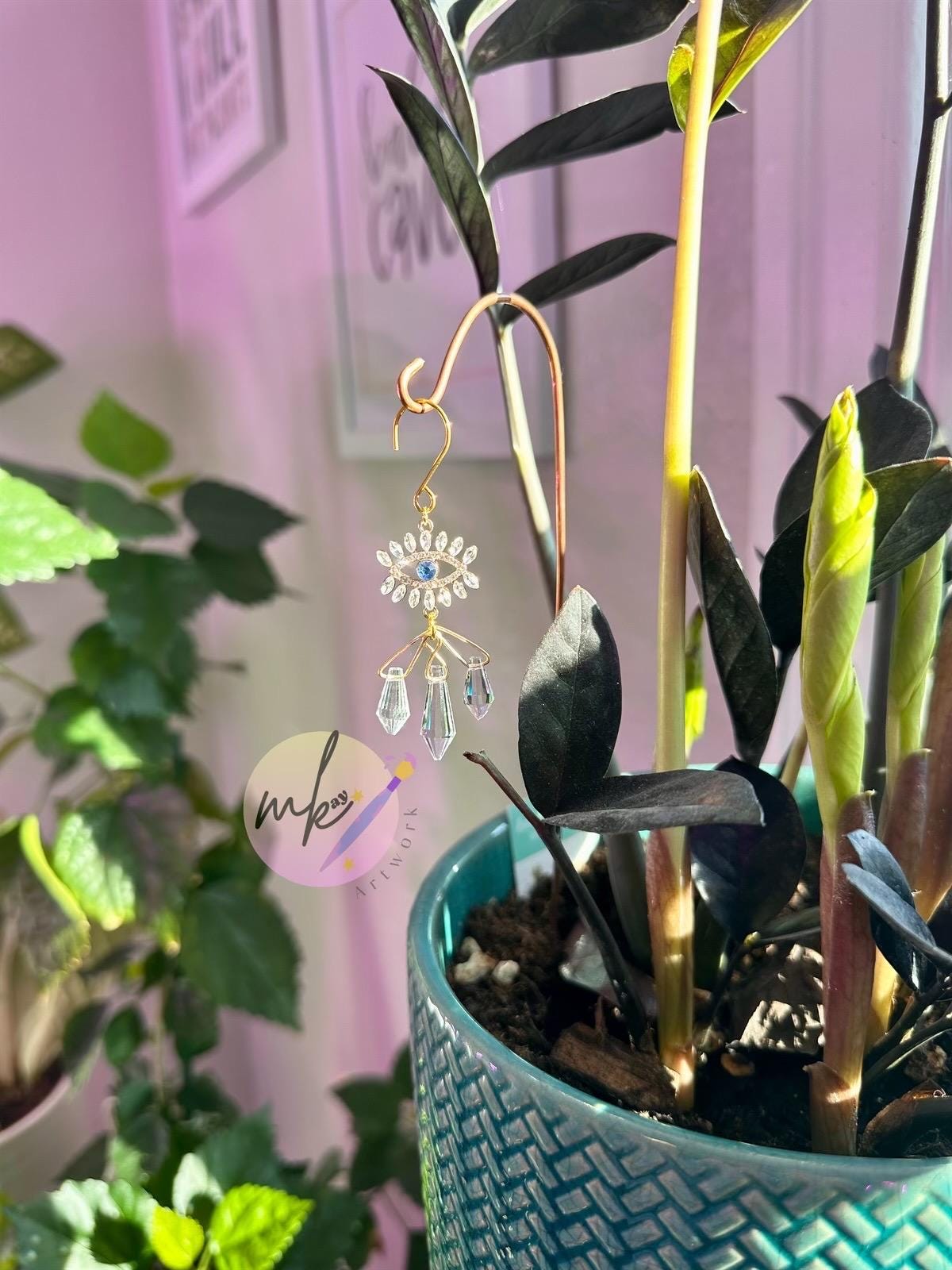 Evil Eye Suncatcher Plant Stake. House Plant Decor. Wire Plant Stake ...