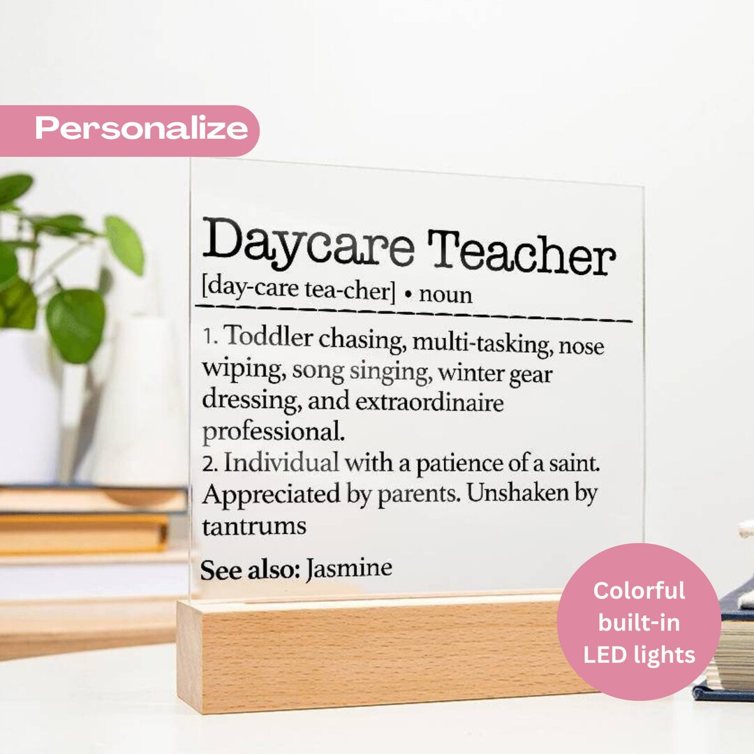 Personalized Daycare Teacher Definition Acrylic Plaque With LED Base - Etsy