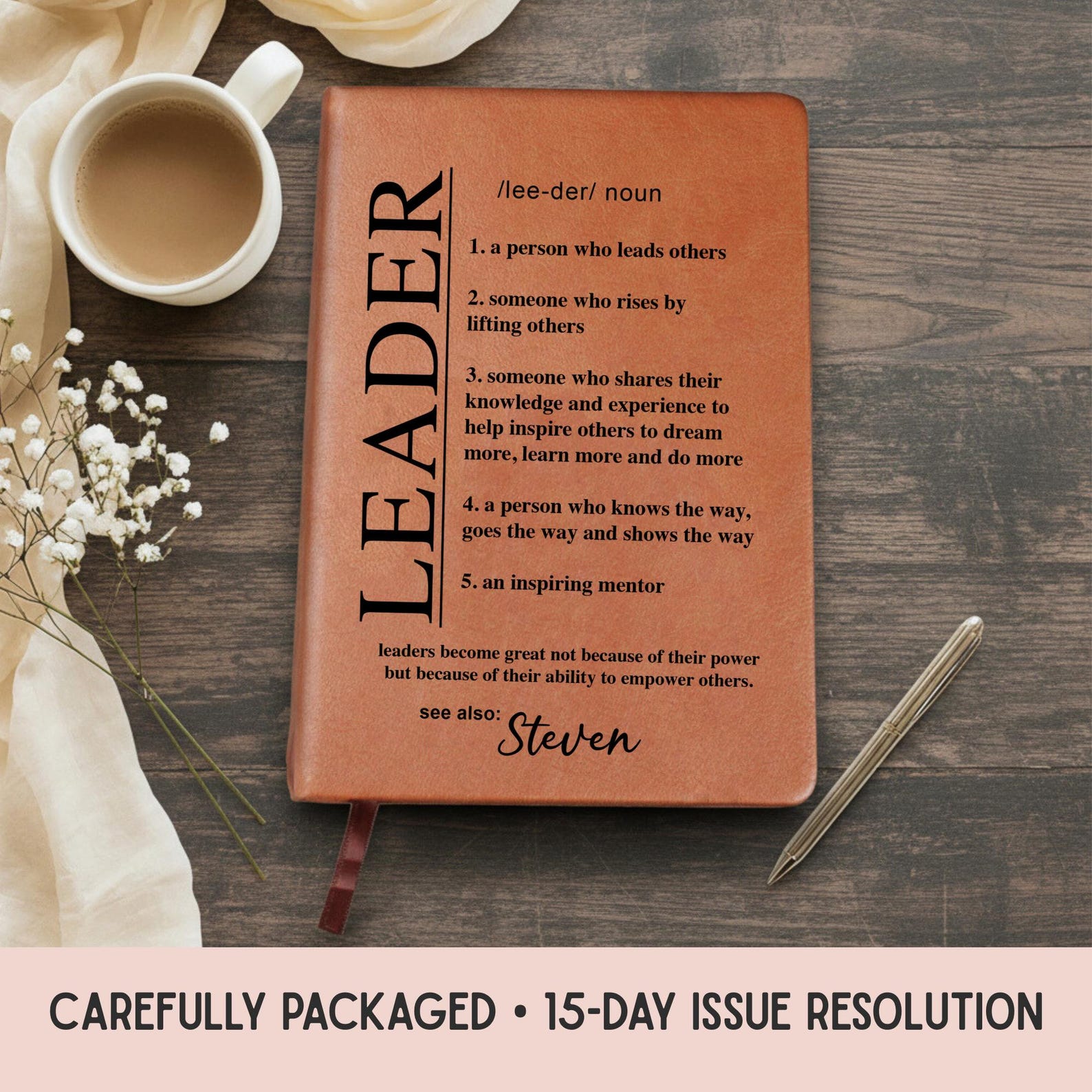 Personalized Leader Definition Vegan Leather Journal: Mentor Gift ...