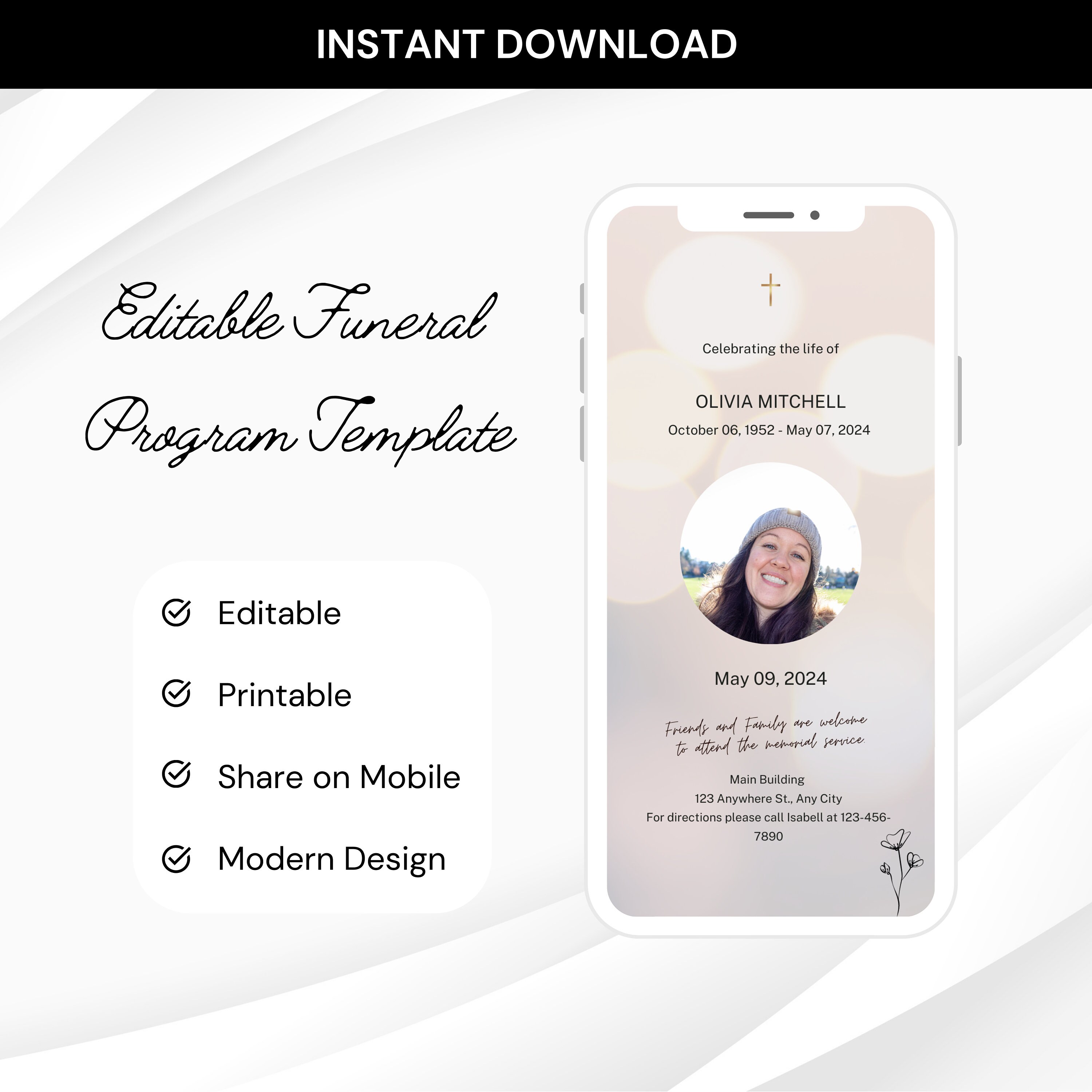 Funeral Announcement Template With Photo, in Loving Memory Evite ...