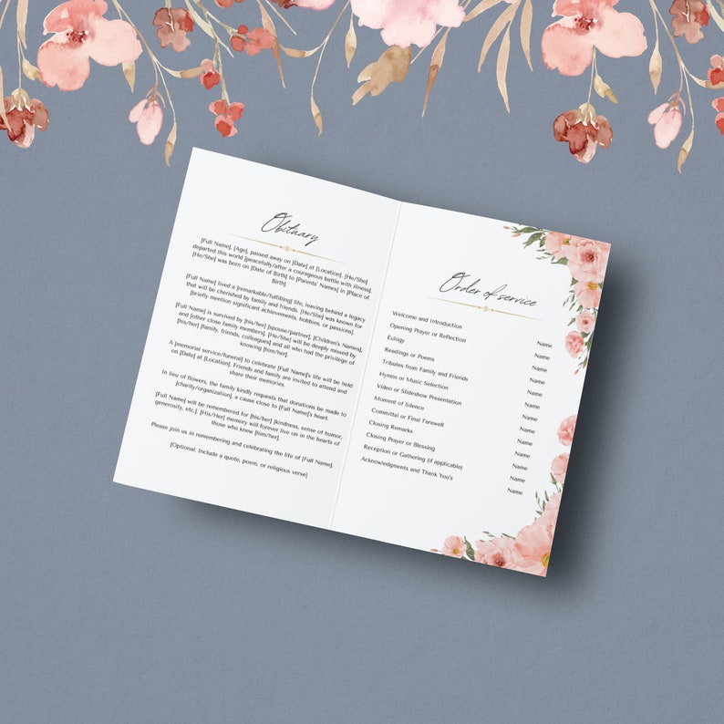 Editable Funeral Program Template, Memorial Service Template, Obituary ...