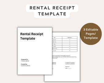 Receipt Template Rent Receipt Fillable Receipt Printable - Etsy