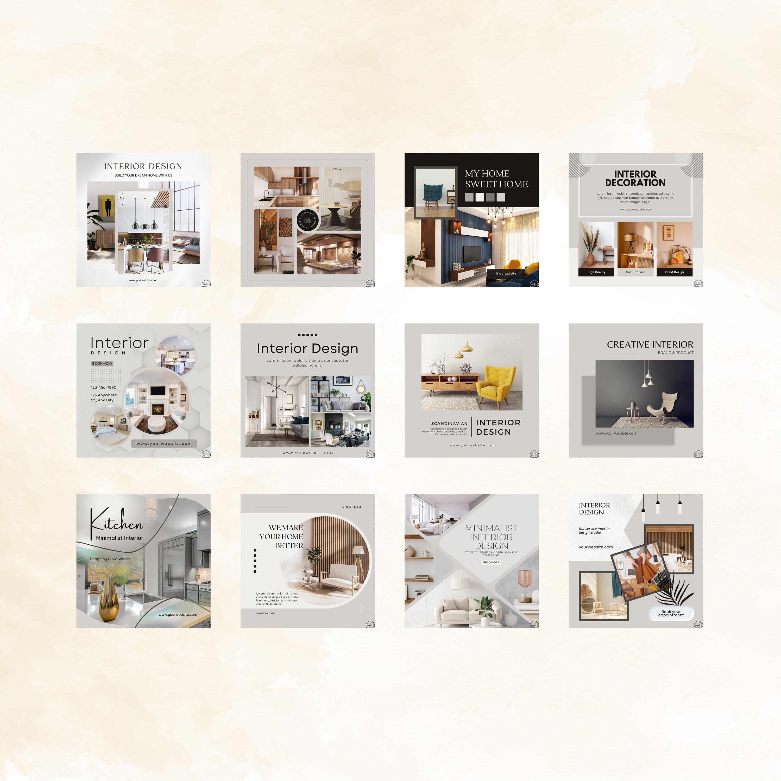 Interior Design Instagram Templates, Engagement Posts Canva Editable ...