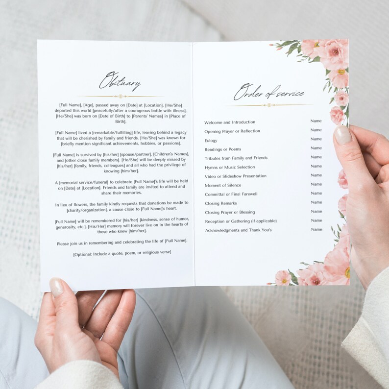Editable Funeral Program Template, Memorial Service Template, Obituary ...