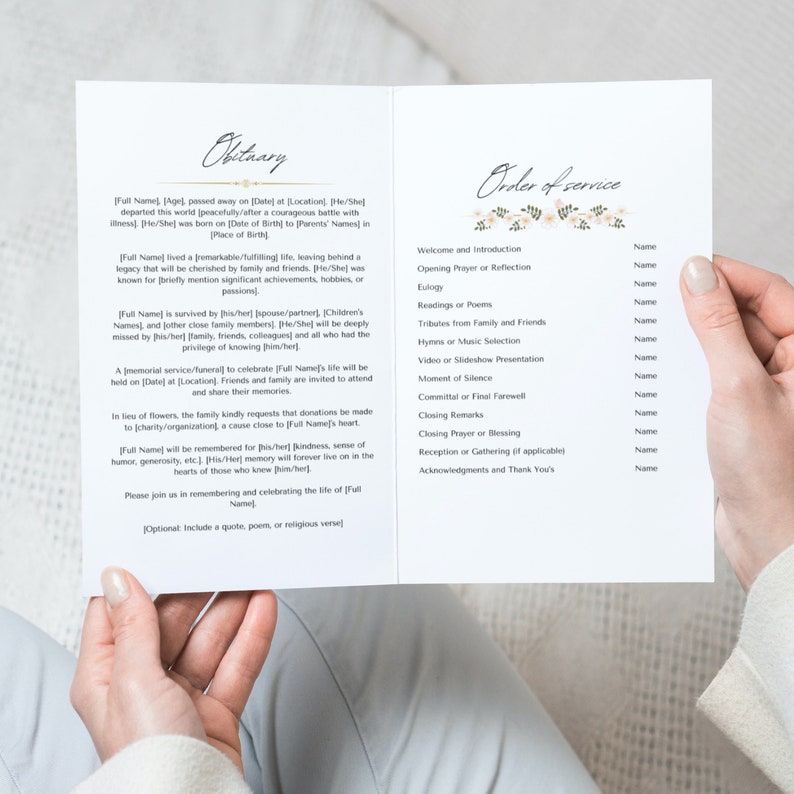 Editable Funeral Program Template, Funeral Memorial, Greenery Order of ...