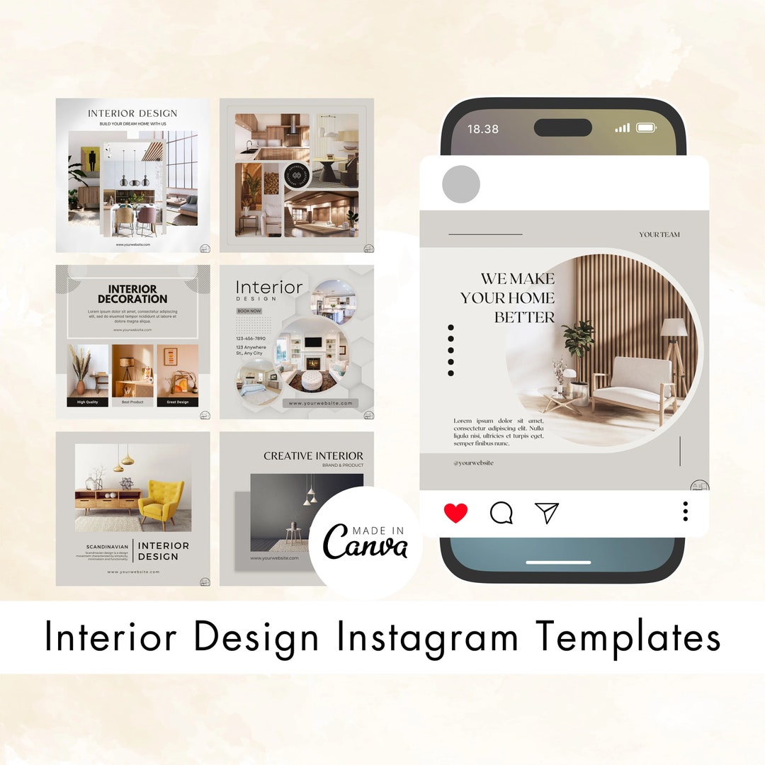 Interior Design Instagram Templates, Engagement Posts Canva Editable ...