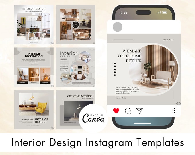 Interior Design Instagram Templates, Engagement Posts Canva Editable ...