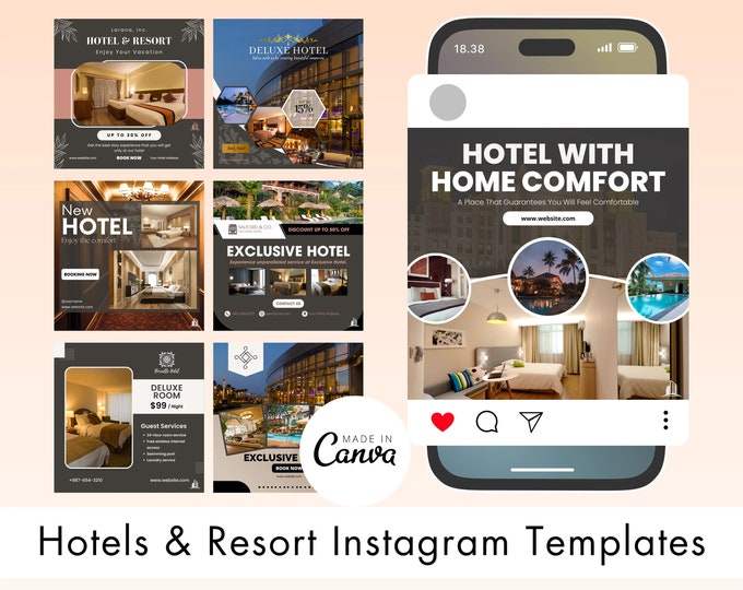 Hotel & Resort Instagram Post Templates | Canva Editable - Etsy