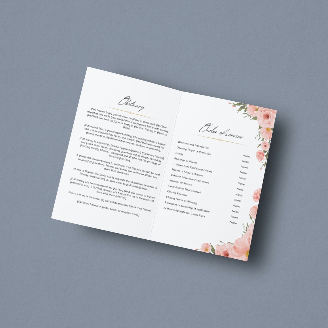 Editable Funeral Program Template, Memorial Service Template, Obituary ...