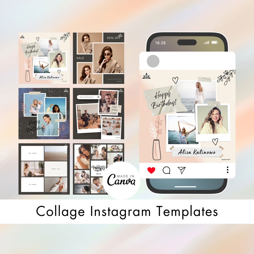 Collage Instagram Post Templates: Editable Canva Layouts (60) - Etsy