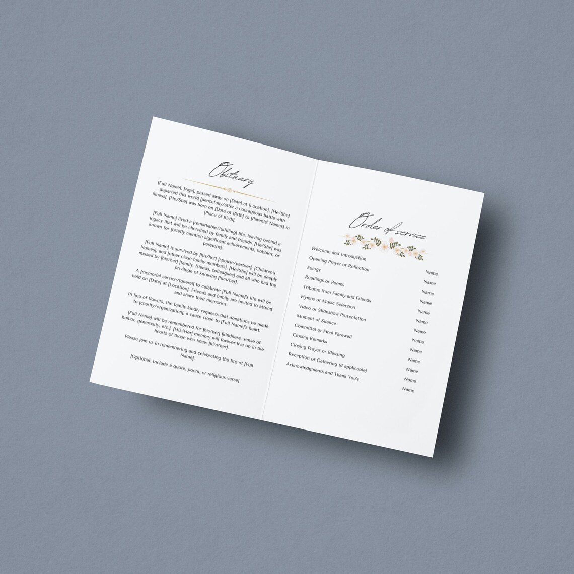 Editable Funeral Program Template, Funeral Memorial, Greenery Order of ...