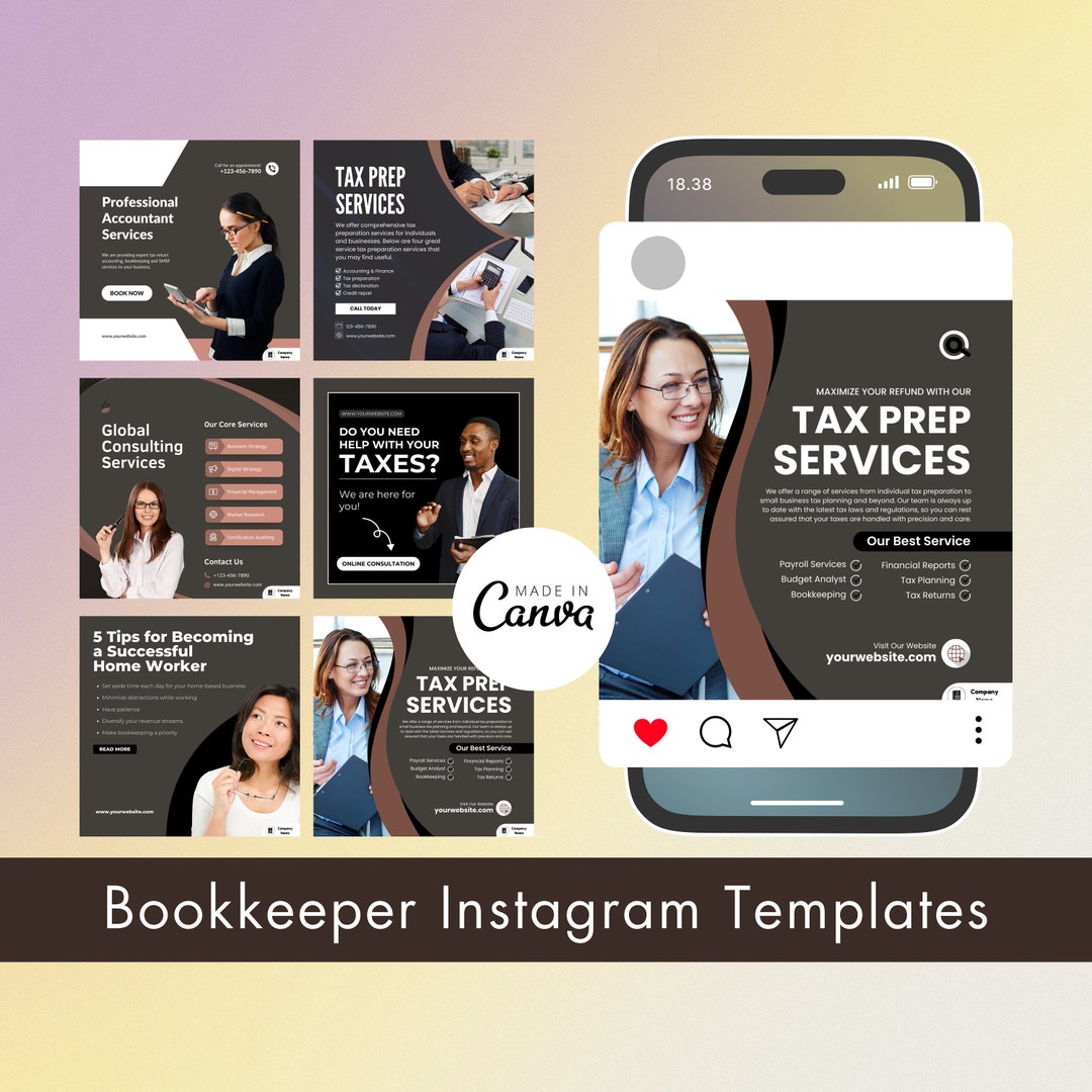 Bookkeeper Instagram Canva Template Posts | Bookkeeping Instagram ...