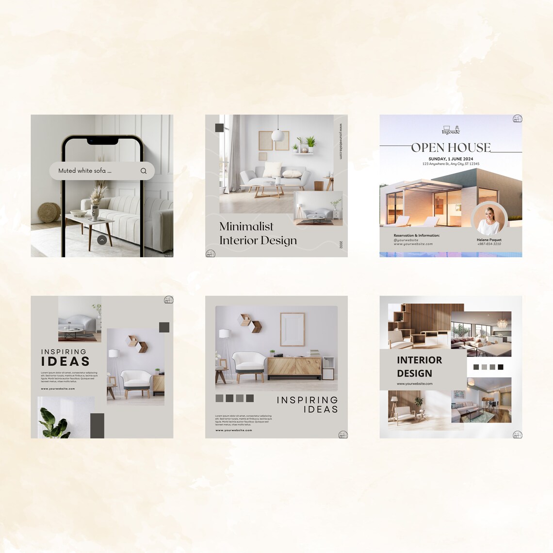 Interior Design Instagram Templates, Engagement Posts Canva Editable ...