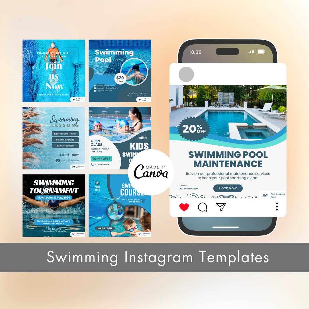 Swimming Instagram Post Templates: Editable Canva Social Media - Etsy