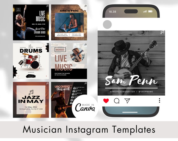 Musician Instagram Post Templates: Editable Canva Design (40 Posts) - Etsy