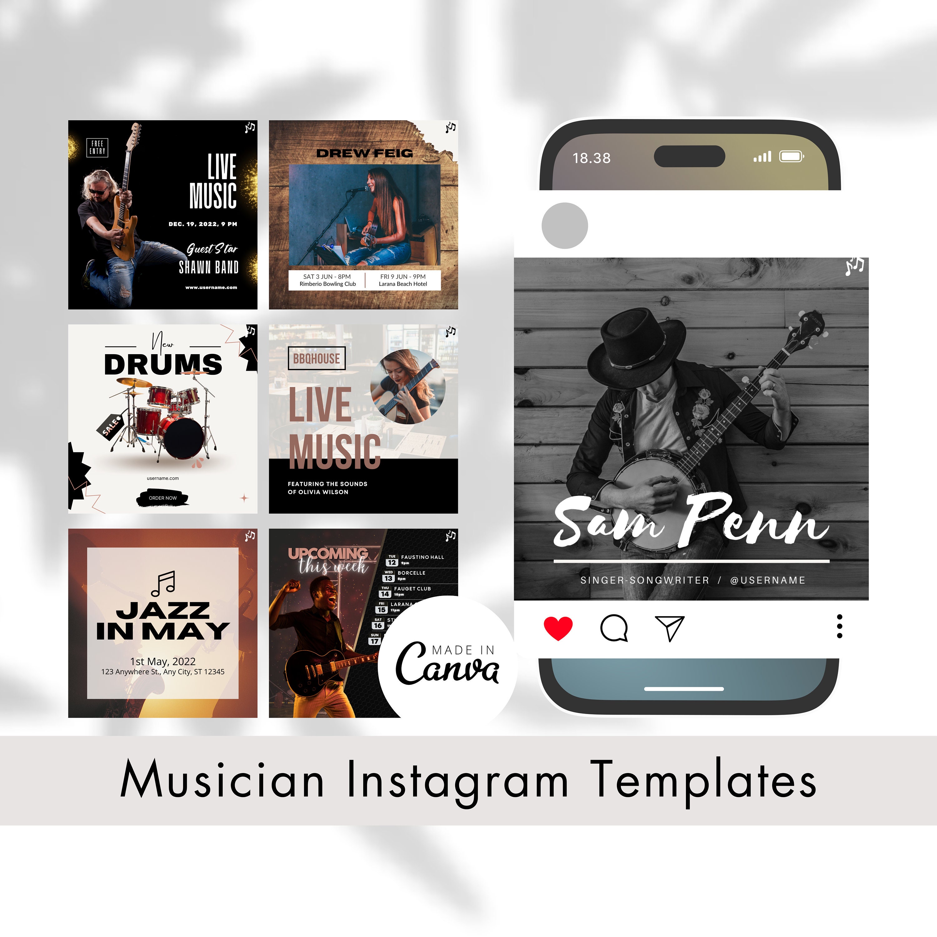 Musician Instagram Canva Template Posts, Canva Instagram Template for Singers, Bands, Dj’s ...