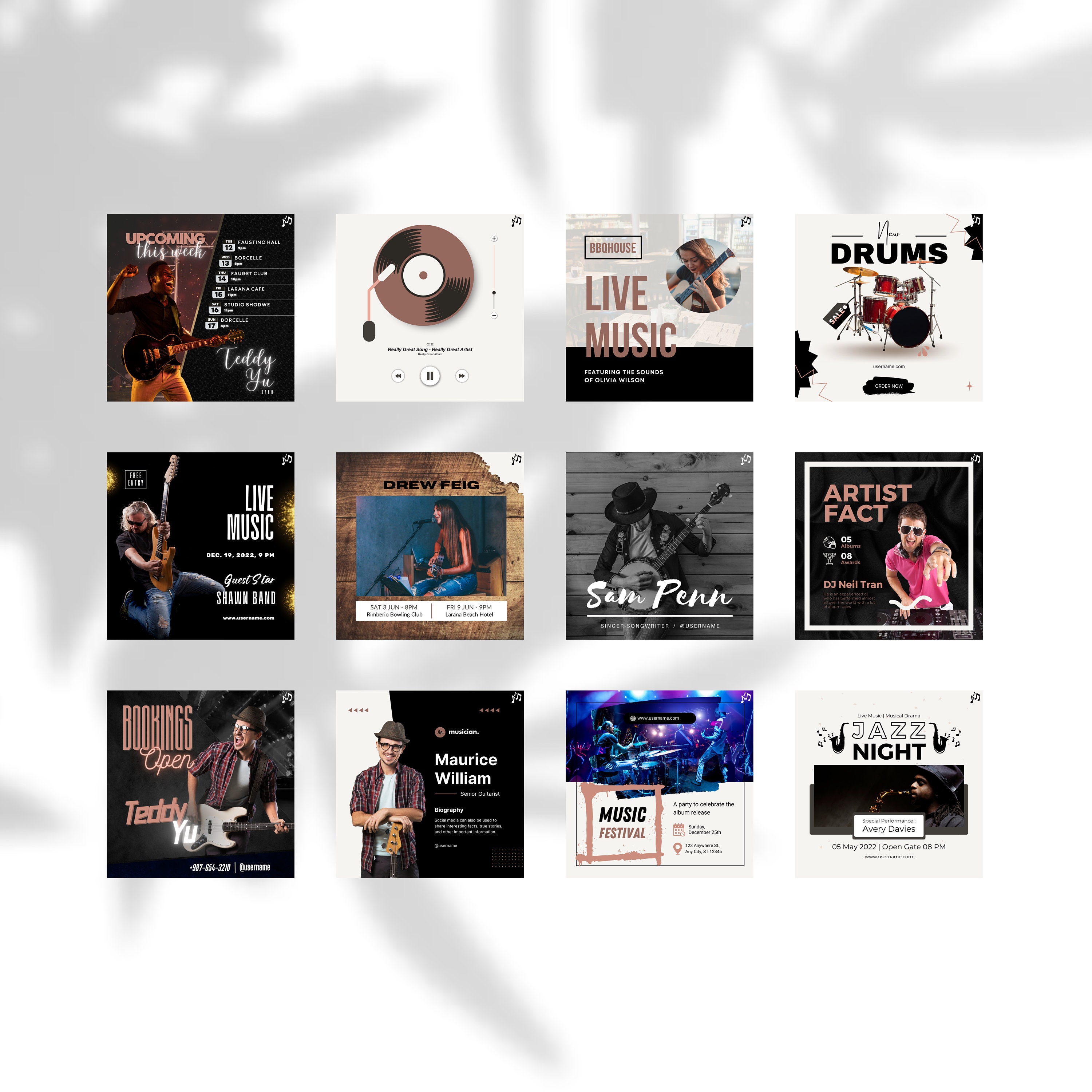 Musician Instagram Canva Template Posts, Canva Instagram Template for ...