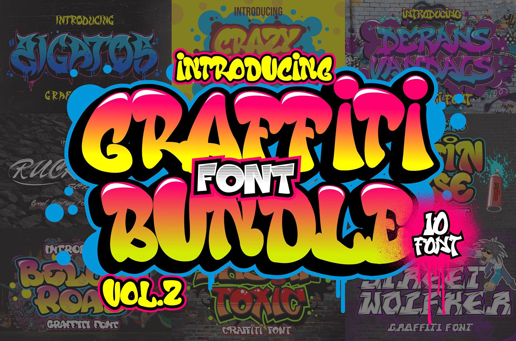 Graffiti Font Bundle Vol.2 Urban Graffiti Font Vintage - Etsy
