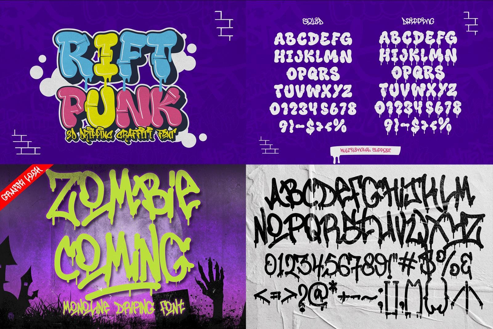 Dripping Graffiti Font Bundle: 10 Urban Fonts for Procreate, Photoshop ...