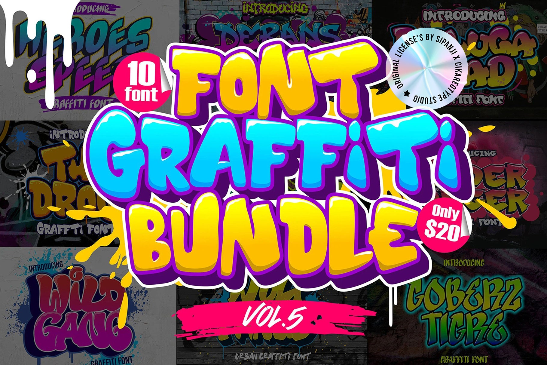 Graffiti Font Bundle Vol.5 Urban Graffiti Font, Vintage Font, Retro ...