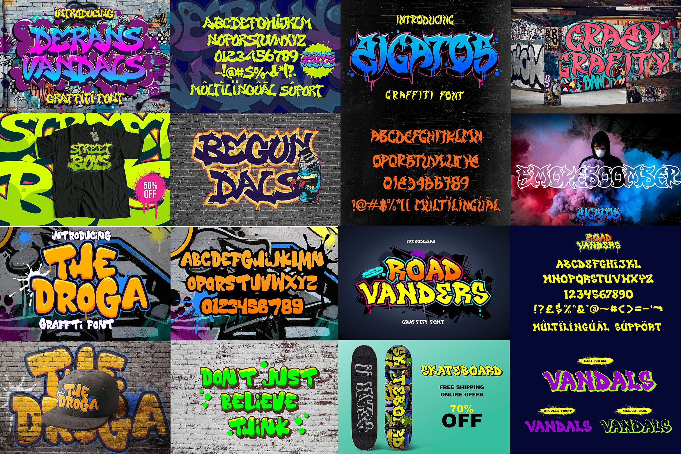 Mega Graffiti Font Bundle: 3D Urban Street Fonts (OTF, TTF, SVG) - Etsy