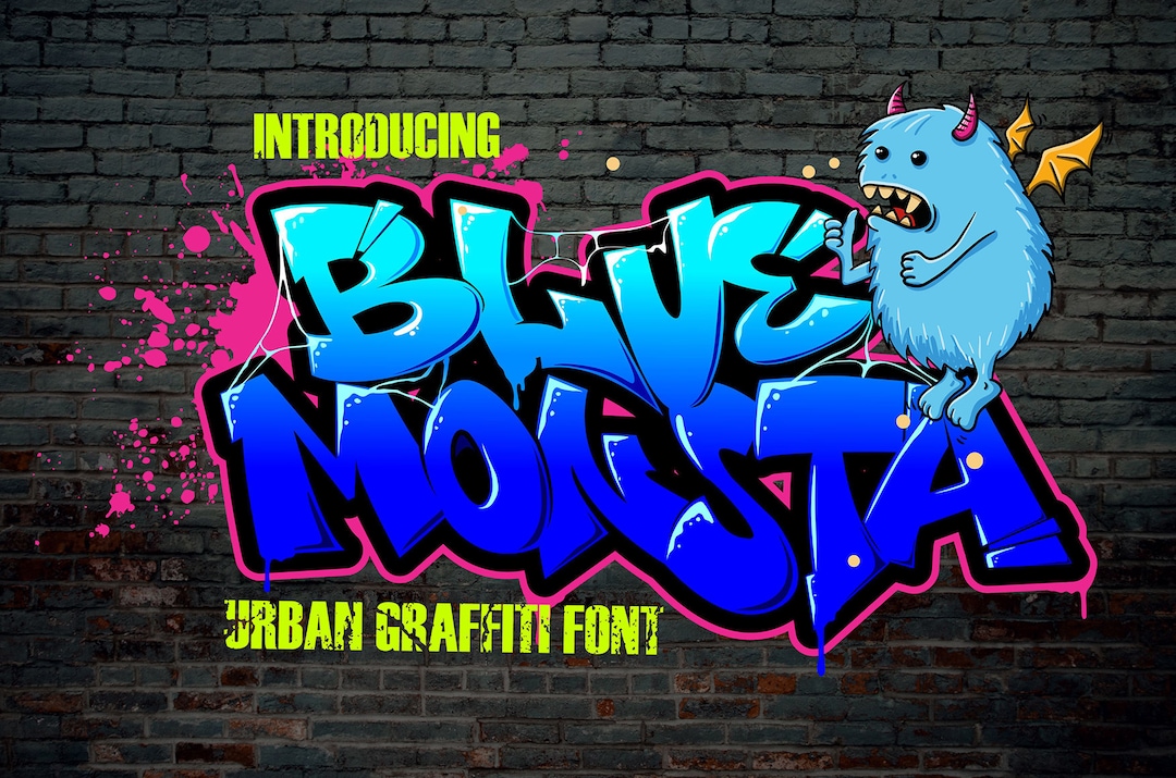 Blue Monsta Graffiti Font, Vintage Font, Logo Font, Canva Font ...
