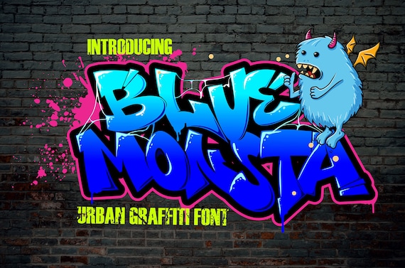 Blue Monsta Graffiti Font Vintage Font Logo Font Canva - Etsy