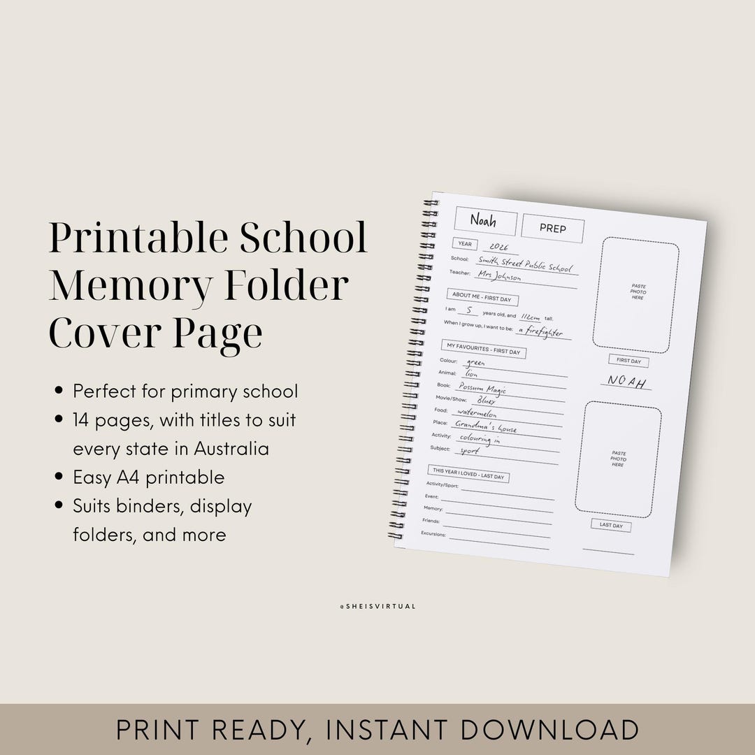 Printable School Memory Folder Cover Page - Primary School Years ...