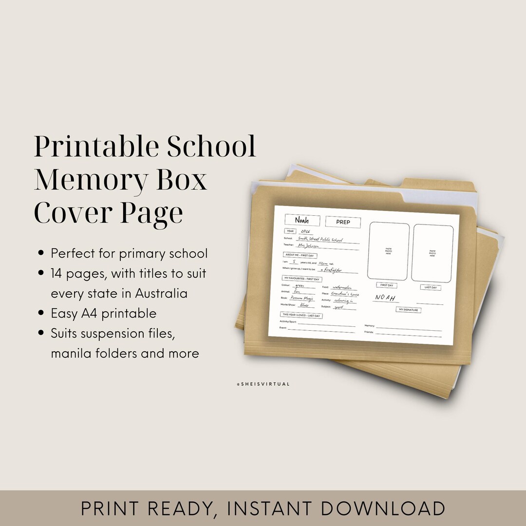 Printable School Memory Box Cover Page - Primary School Years Portfolio ...