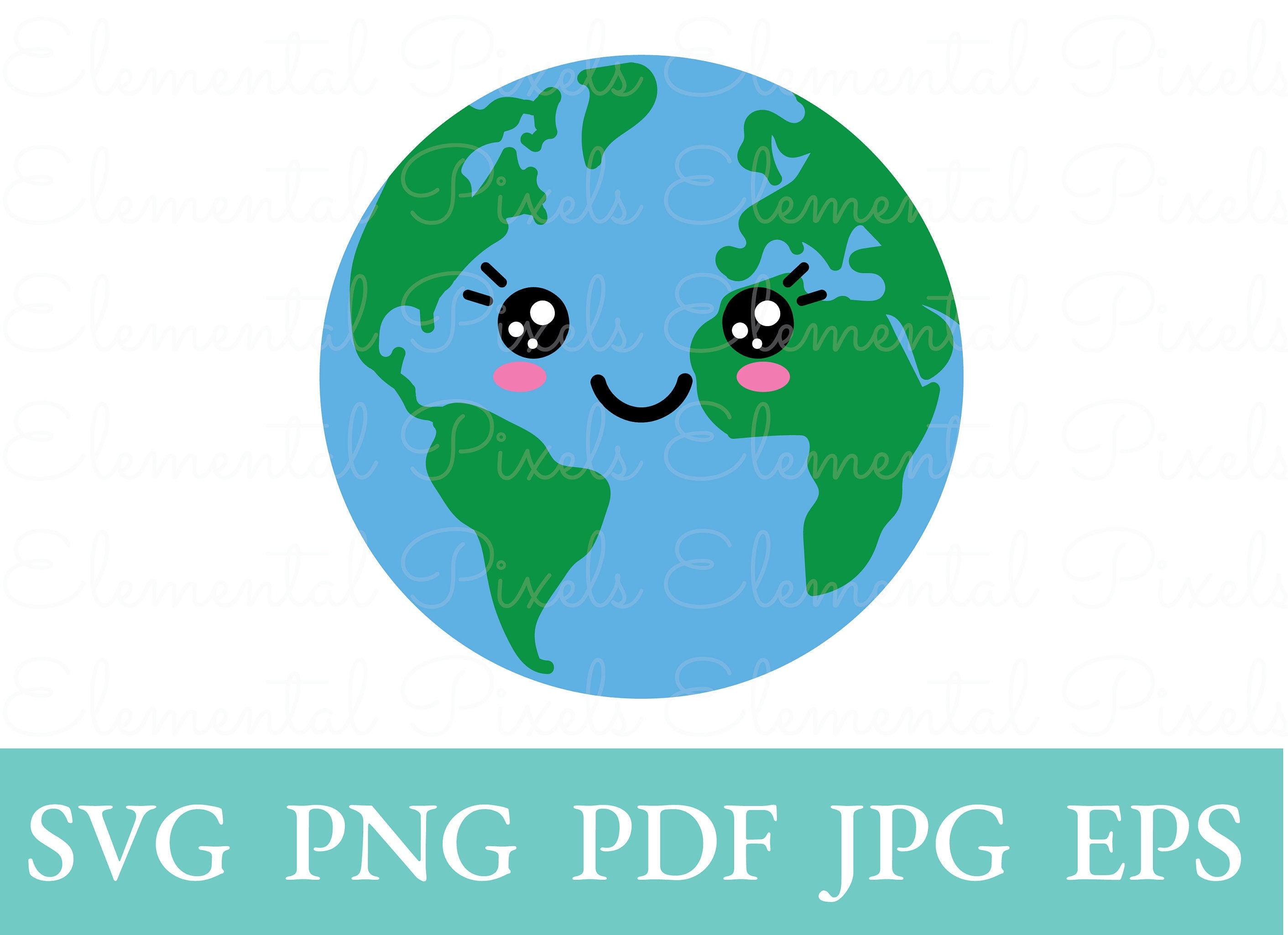 Cute Earth Svg | Cartoon Planet With a Face | Kawaii Globe Printable ...