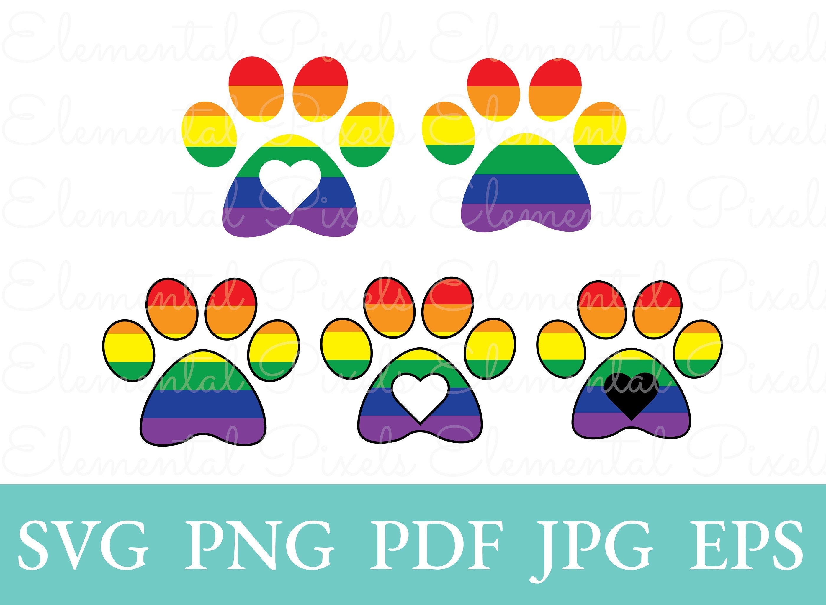 Rainbow Paw Print Png and Svg | Pride Month Clipart Pack | Queer Flag ...