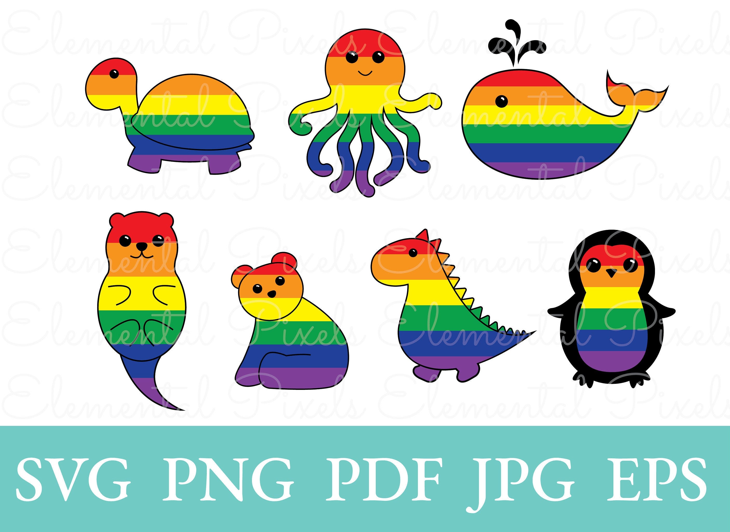 Pride animals svg bundle files for cricut / rainbow png for tshirts ...