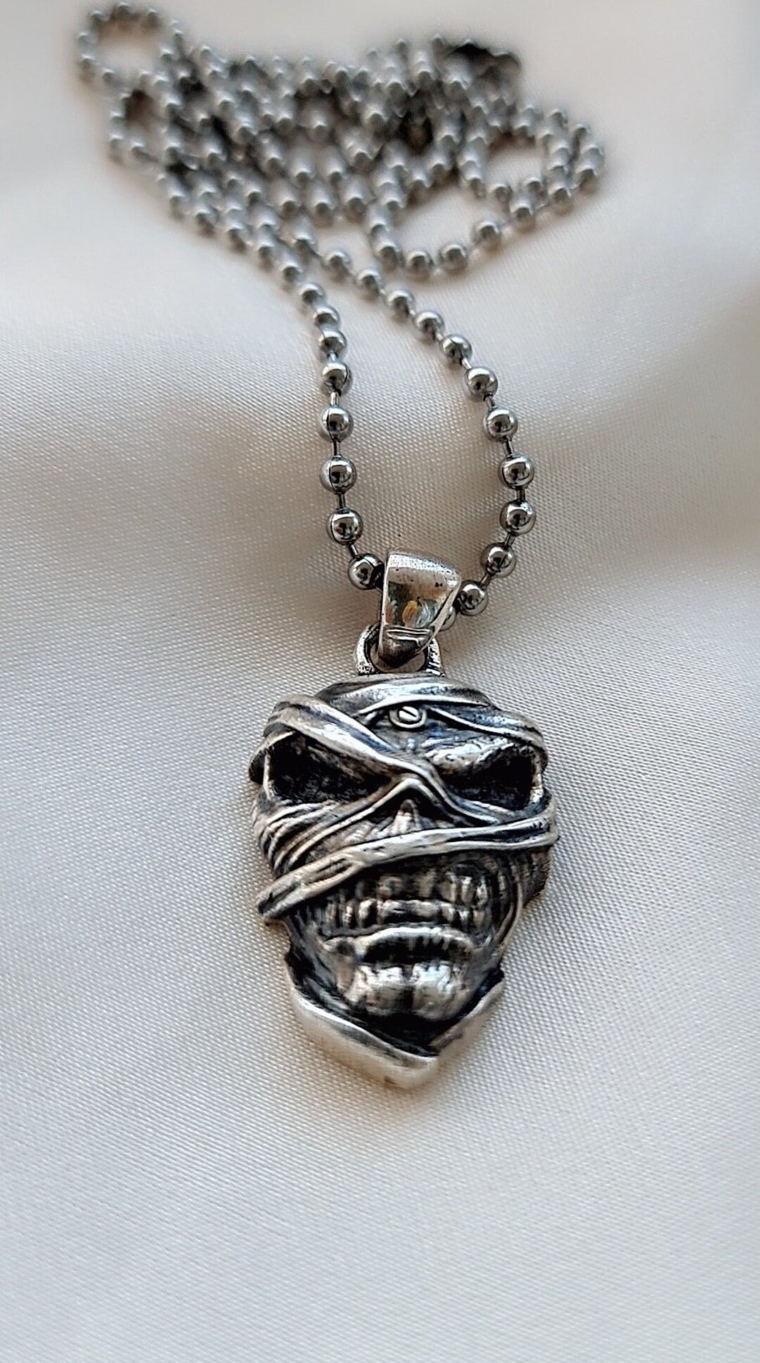 Handmade Sterling Silver Eddie Mummy Skull Pendant Egyptian - Etsy