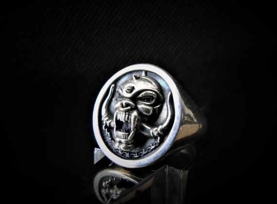 Motorhead Lemmy Mens Ring War Pig Gothic Bull Horns Chains Silver ...