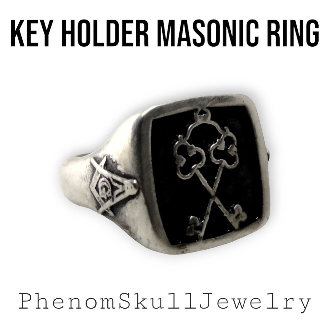 Handmade Masonic Key Ring Solid Sterling Silver Freemason Symbol Holder ...