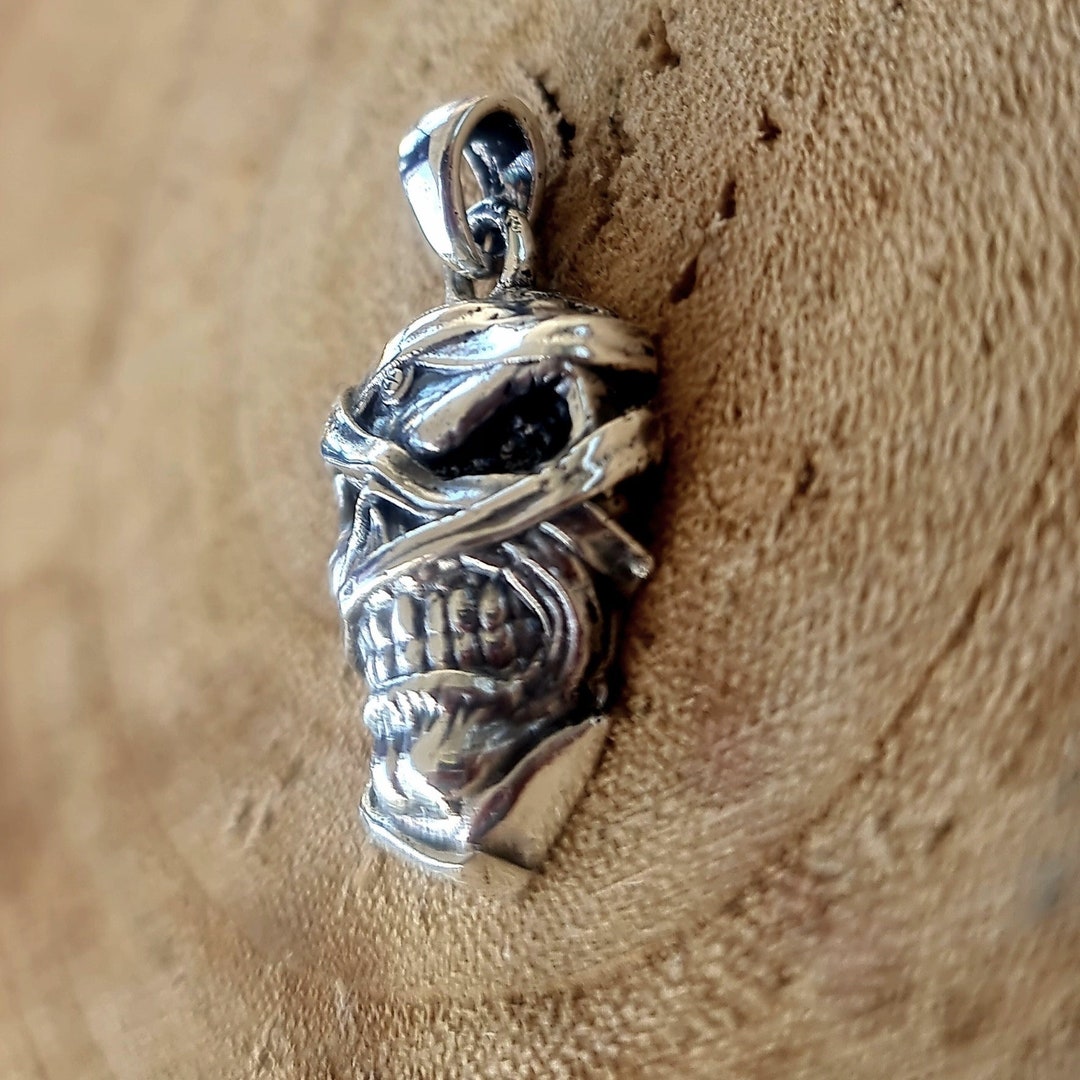 Handmade Sterling Silver Eddie Mummy Skull Pendant Egyptian Eddie ...