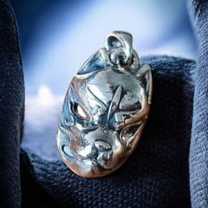 Sterling Silver Japanese Kitsune Fox Mask Pendant: Edgy Inari Necklace ...