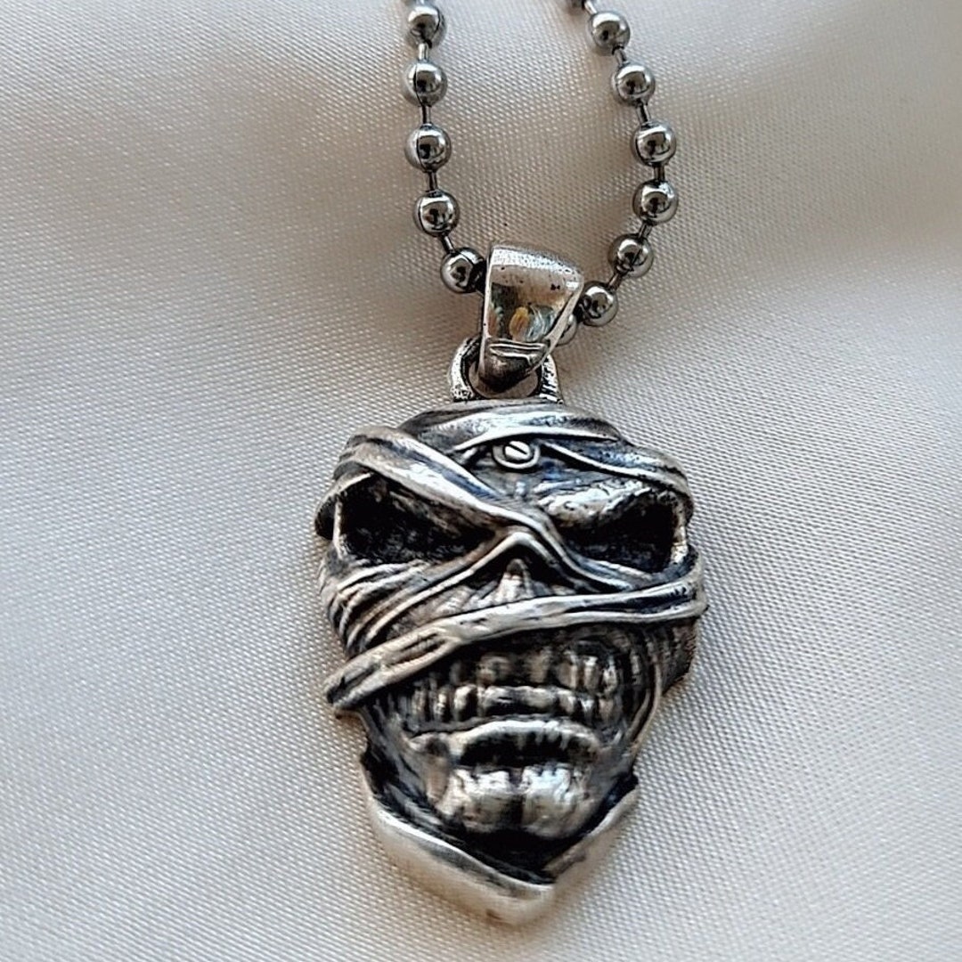 Handmade Sterling Silver Eddie Mummy Skull Pendant - Egyptian - Eddie ...