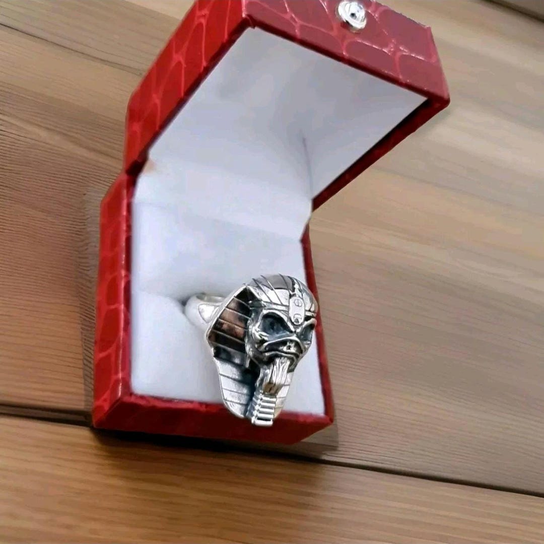 Handmade Sterling Silver Eddie Pharaoh King Skull Ring - Egyptian ...